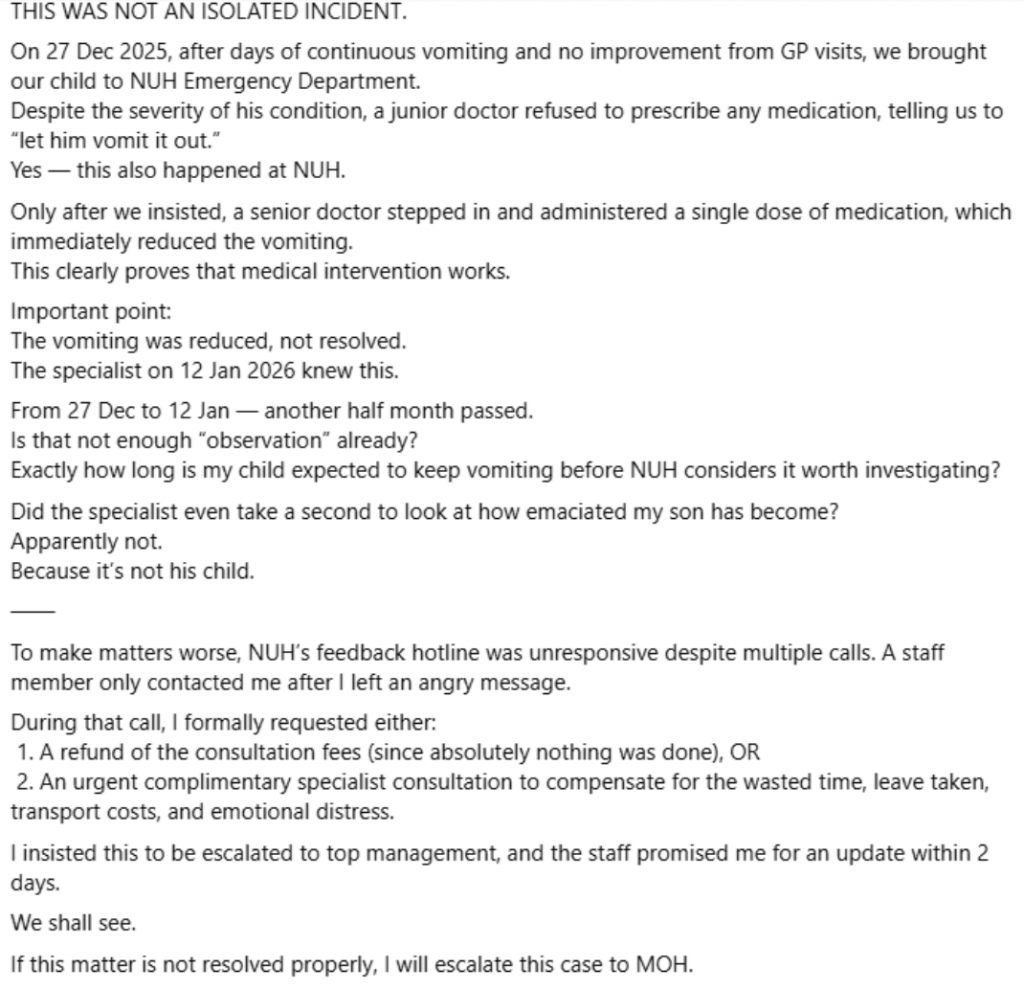 Parent furious after son was allegedly 'neglected' by doctors in NUH ...