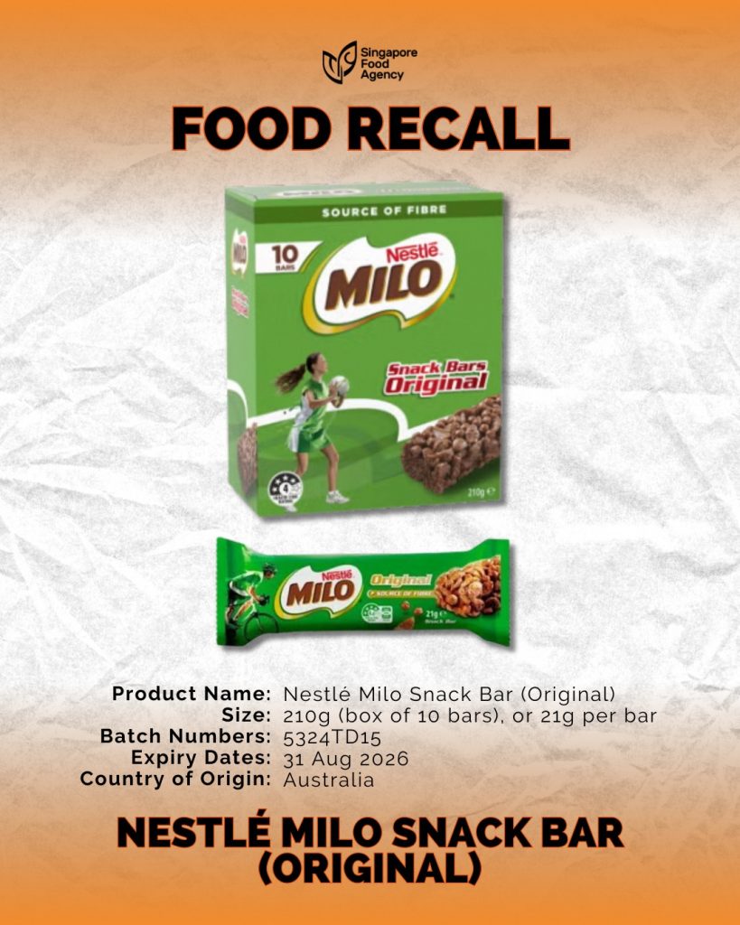 2 batches of Milo snack bars recalled in S'pore due to potential ...
