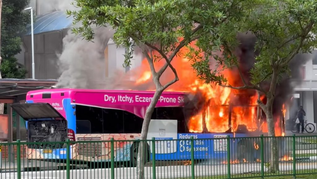 Bus catches fire outside primary school in Woodlands, driver evacuates ...