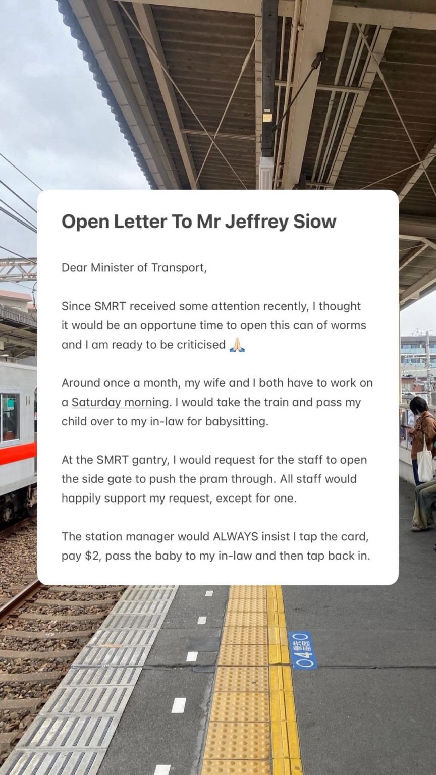 Father claims MRT station staff said he can't pass child to caregiver ...